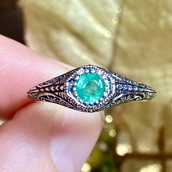 Jewelry | Art Deco Genuine 1 Carat Emerald Sterling Silver Filigree ...